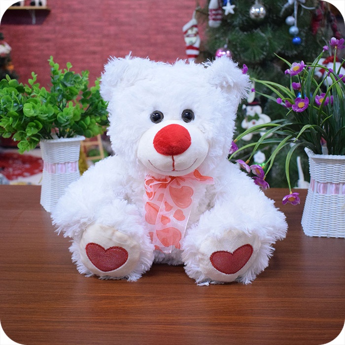 Sweetheart Plush Bear Toy with Bow, 12 inches